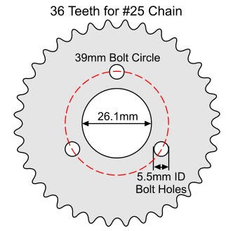 36 Tooth Sprocket for #25 Chain with R32 Mounting Pattern #SPR-2536R32