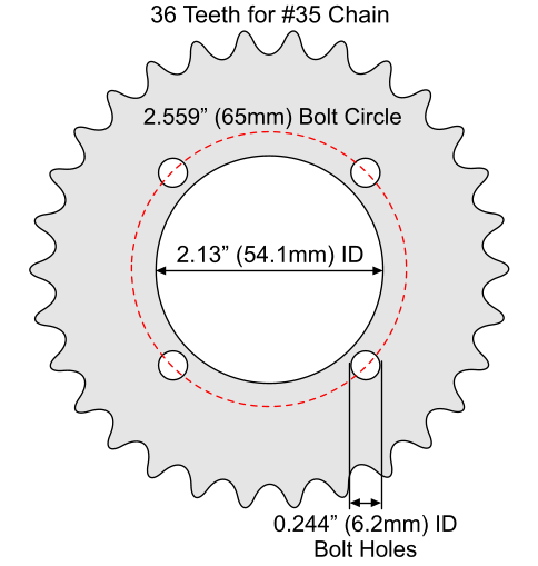 36 Tooth Sprocket for #35 Chain with F4 Mounting Pattern #SPR-3536F4