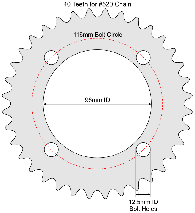 40 Tooth Sprocket for #520 Chain with Custom Moutning Pattern #SPR-52040-C1
