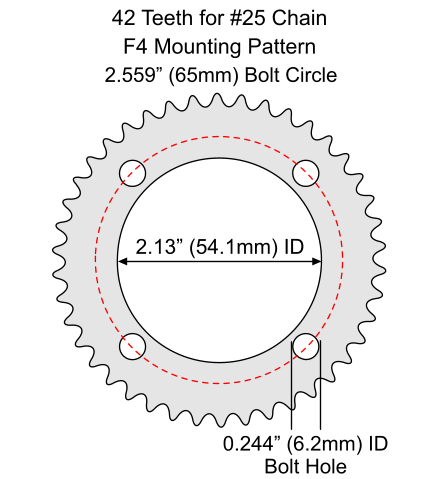 42 Tooth Sprocket for #25 Chain with F4 Mounting Pattern #SPR-2542F4
