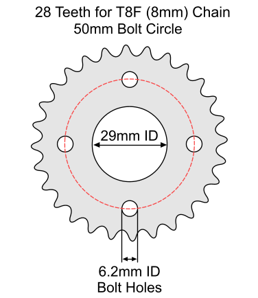 28 Tooth Sprocket for T8F Chain, Custom #SPR-T8F28-CUSTOM-1