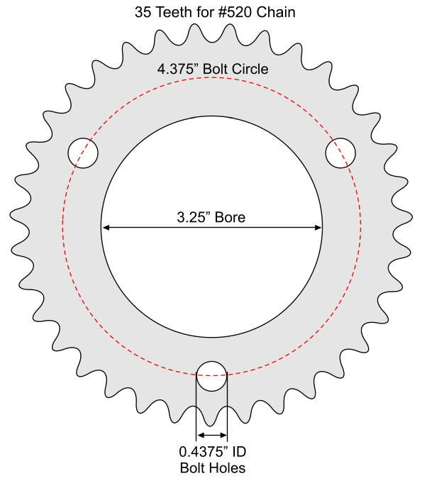 35 Tooth Sprocket for #520 Chain with Custom Mounting Pattern #SPR-52035-C1