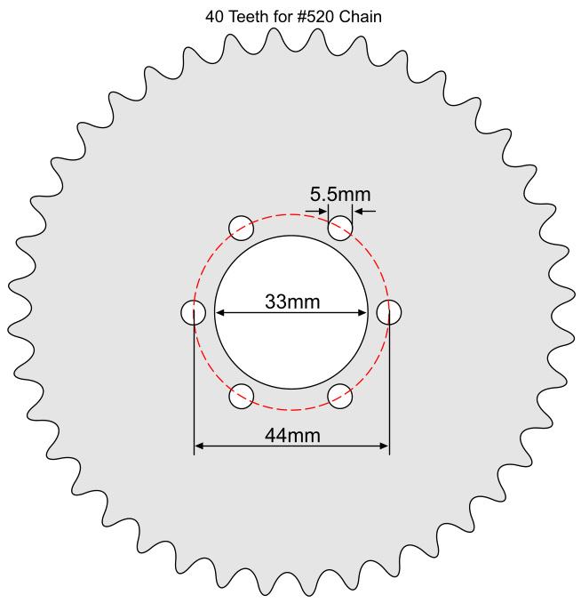 40 Tooth Sprocket for #520 Chain, Custom-Made #SPR-52040-CUSTOM-2