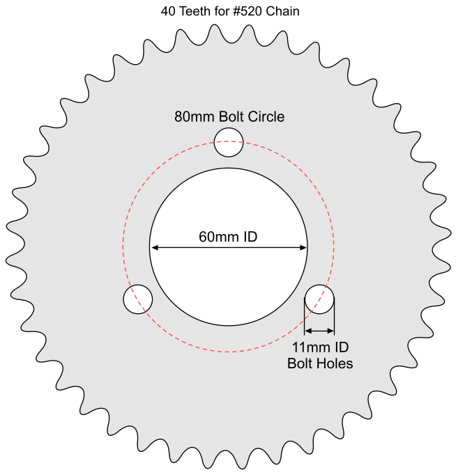 40 Tooth Sprocket for #520 Chain, Custom-Made #SPR-52040-CUSTOM-5