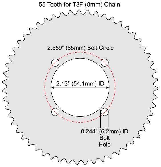 55 Tooth Sprocket for T8F (8mm) Chain with F4 Mounting Pattern #SPR-T8F55F4