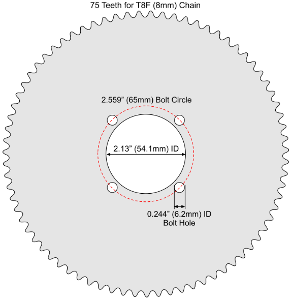 75 Tooth Aluminum Sprocket for T8F (8mm) Chain with F4 Mounting Pattern ...