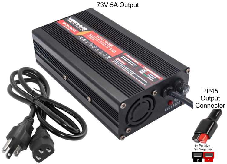 73 Volt 5 Amp Battery Charger for LiFePO4 Battery With PP45 Output ...